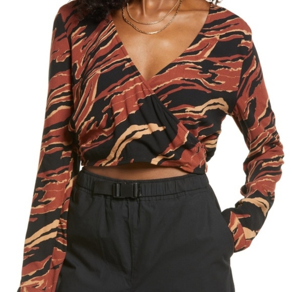 bp | Tops | Nwt Bp Wrap Front Crop Top Brown Burnout Tiger Stripe Sz ...